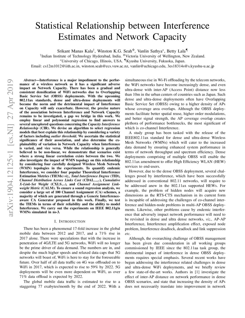 Statistical Relationship between Interference Estimates and Network ...