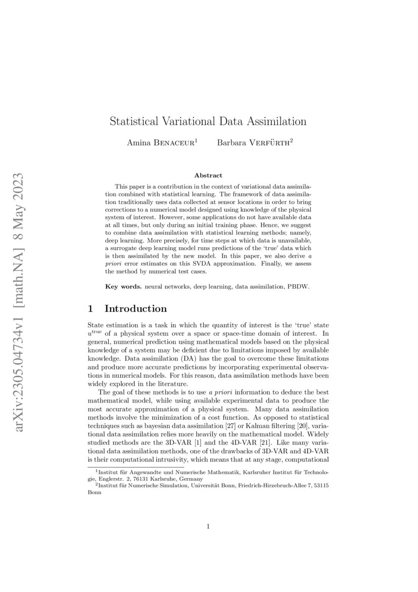 Statistical Variational Data Assimilation Deepai