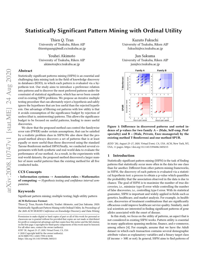 Statistically Significant Pattern Mining with Ordinal Utility | DeepAI