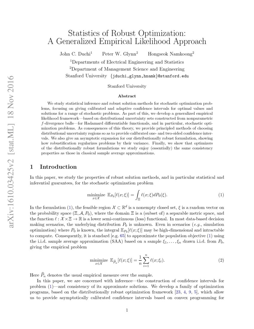 Statistics of Robust Optimization: A Generalized Empirical Likelihood Approach | DeepAI