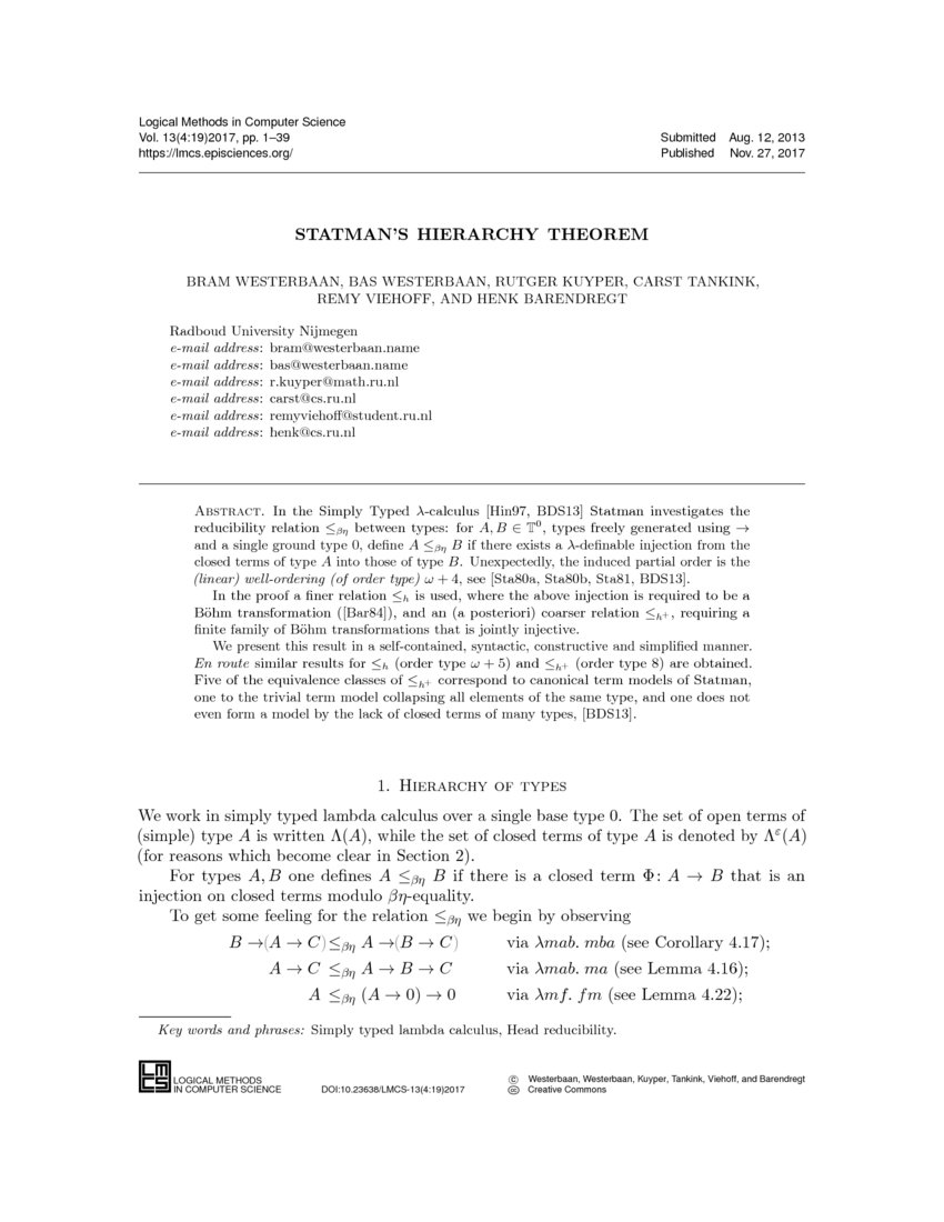 Statman's Hierarchy Theorem | DeepAI