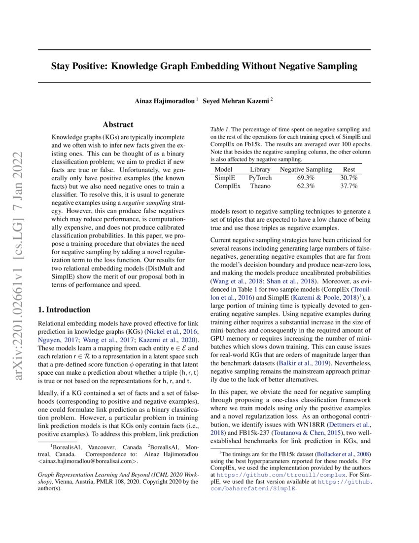 Stay Positive: Knowledge Graph Embedding Without Negative Sampling | DeepAI