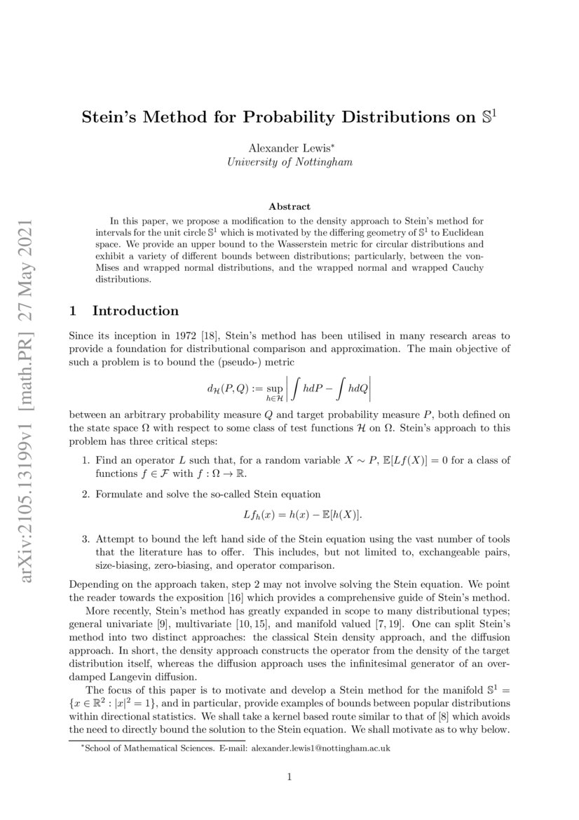 Stein's Method for Probability Distributions on 𝕊^1 | DeepAI