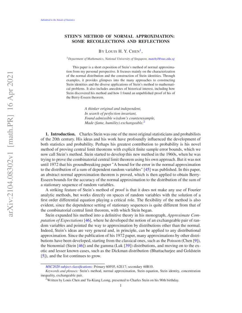 Steins Method Of Normal Approximation Some Recollections And