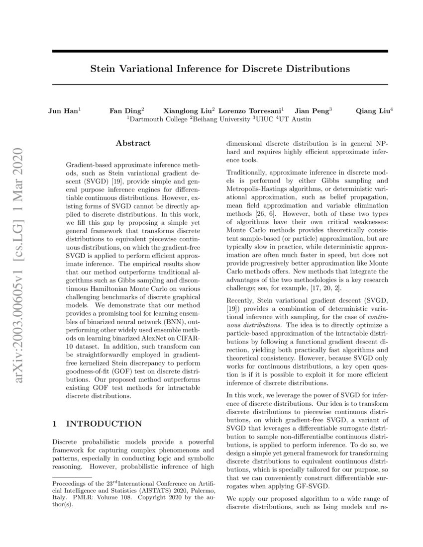 Stein Variational Inference for Discrete Distributions | DeepAI Stein Variational Inference for Discrete Distributions | DeepAI