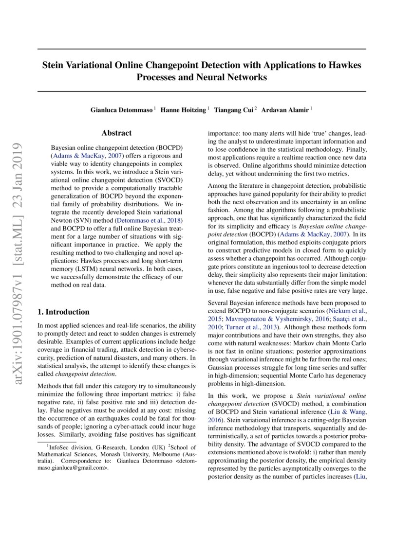 Stein Variational Online Changepoint Detection with Applications to Hawkes Processes and Neural ...
