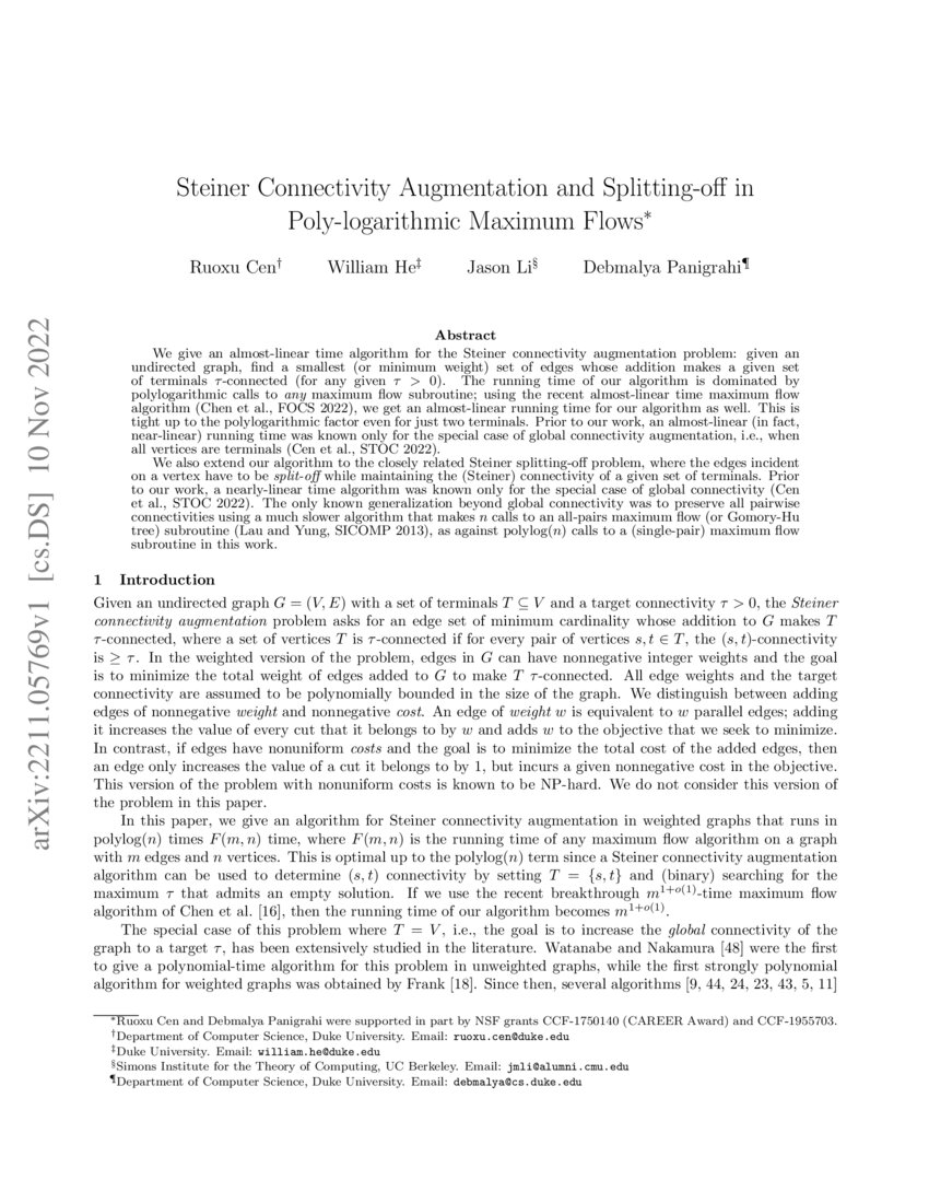 Steiner Connectivity Augmentation and Splitting-off in Poly-logarithmic Maximum Flows | DeepAI