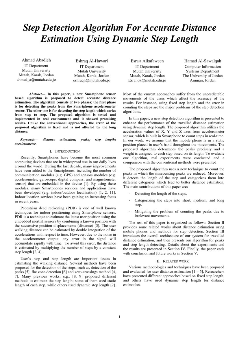 Step Detection Algorithm For Accurate Distance Estimation Using Dynamic Step Length Deepai