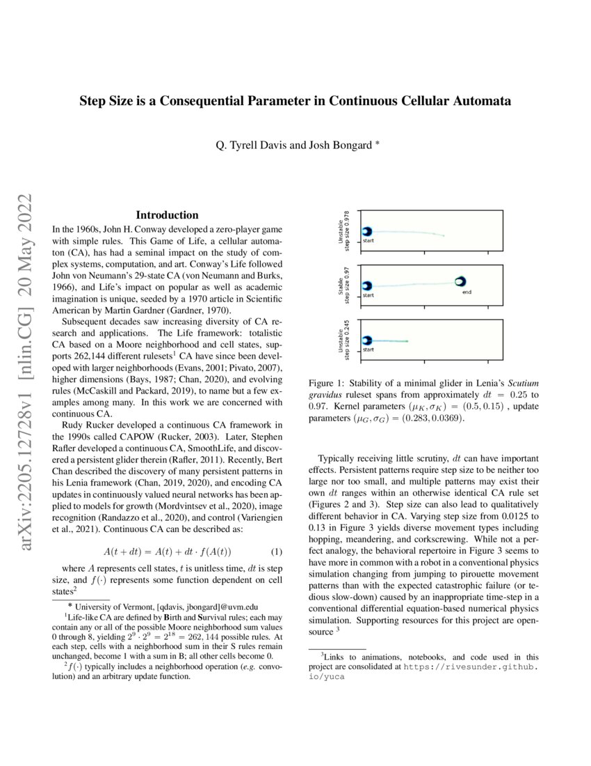 Step Size Is A Consequential Parameter In Continuous Cellular Automata Deepai