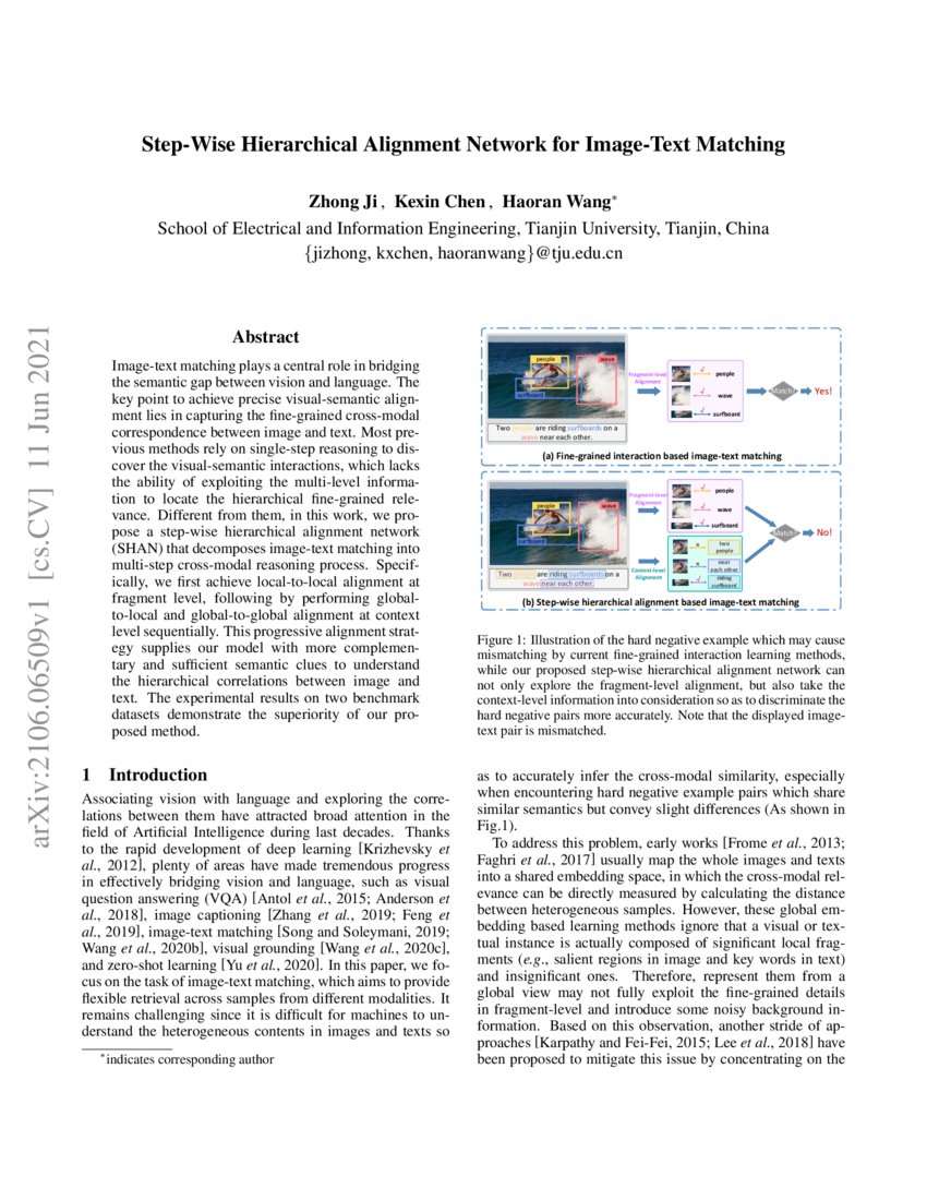 Step-Wise Hierarchical Alignment Network for Image-Text Matching | DeepAI