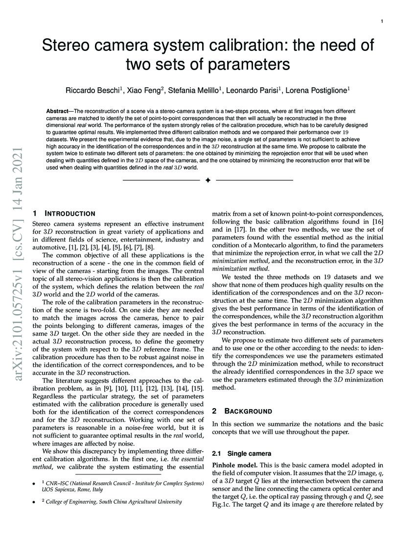 Stereo camera system calibration: the need of two sets of parameters ...