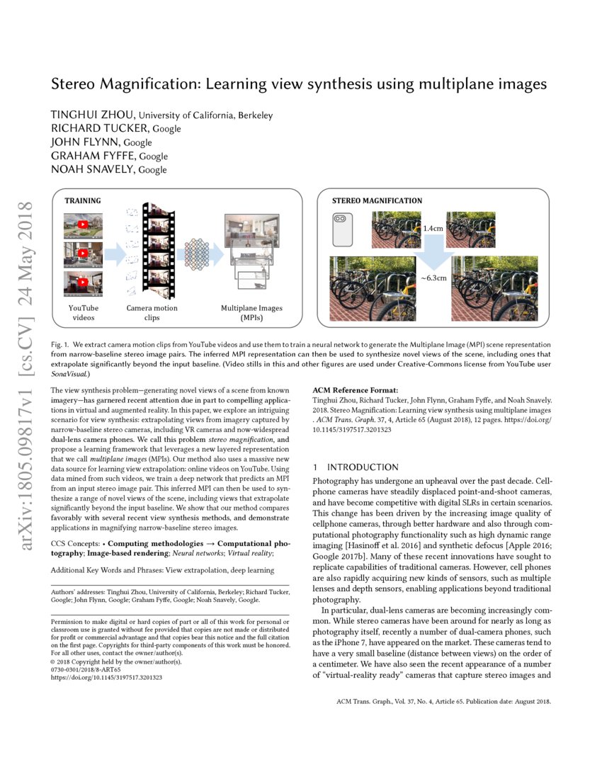 Stereo Magnification: Learning View Synthesis using Multiplane Images | DeepAI