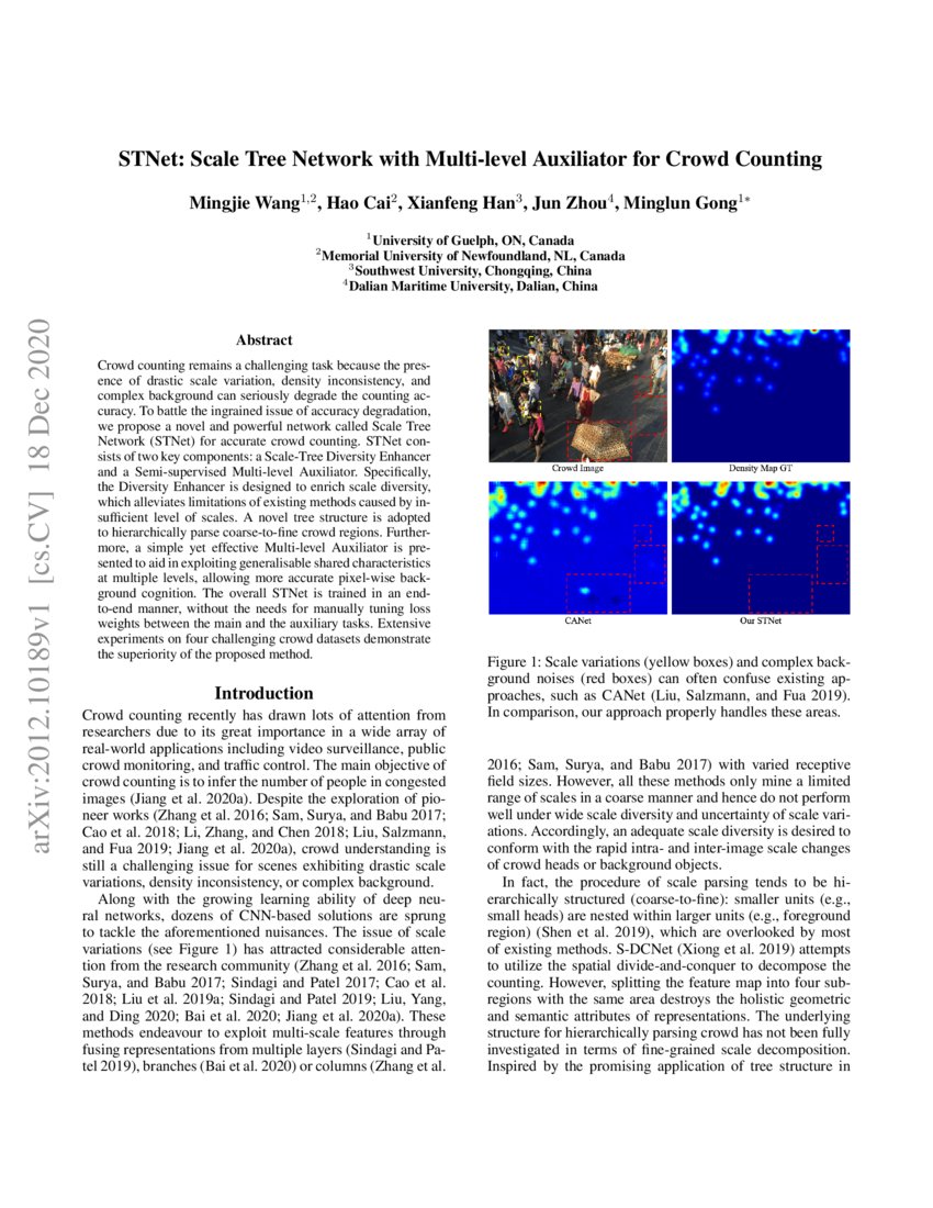STNet: Scale Tree Network with Multi-level Auxiliator for Crowd Counting | DeepAI