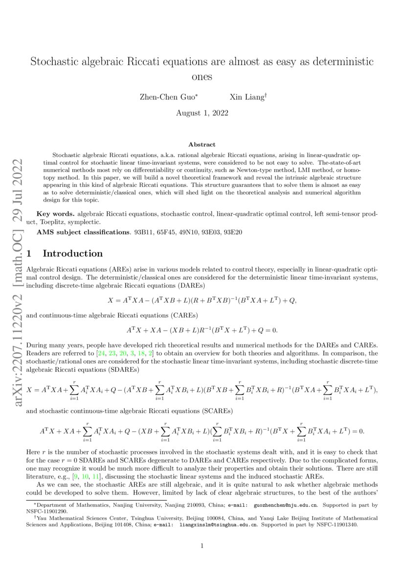 Stochastic Algebraic Riccati Equations Are Almost As Easy As Deterministic Ones Deepai