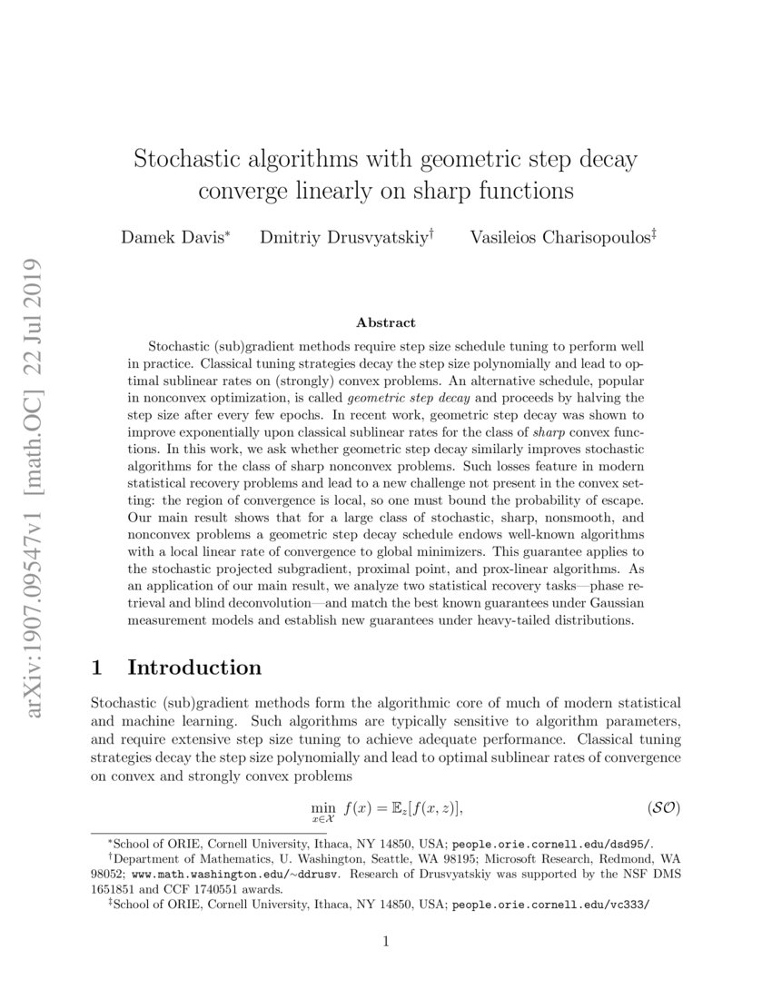 Stochastic algorithms with geometric step decay converge linearly on ...