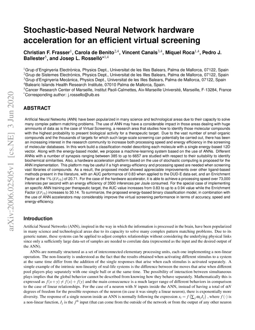 Stochastic Based Neural Network Hardware Acceleration For An Efficient Ligand Based Virtual