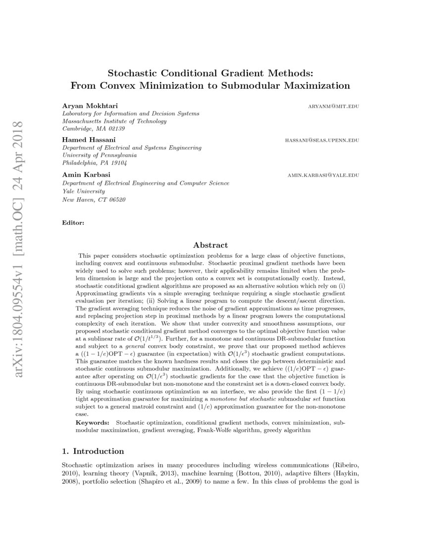 Stochastic Conditional Gradient Methods From Convex Minimization To Submodular Maximization 2874