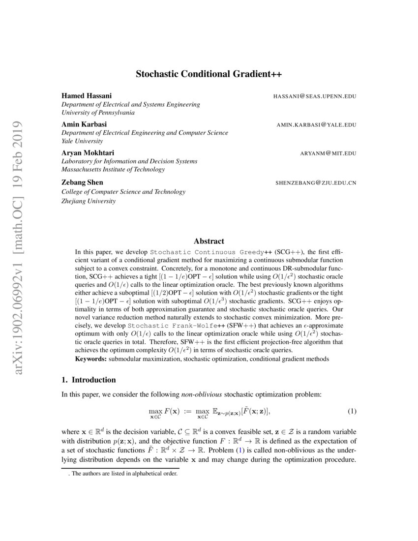 Stochastic Conditional Gradient Deepai
