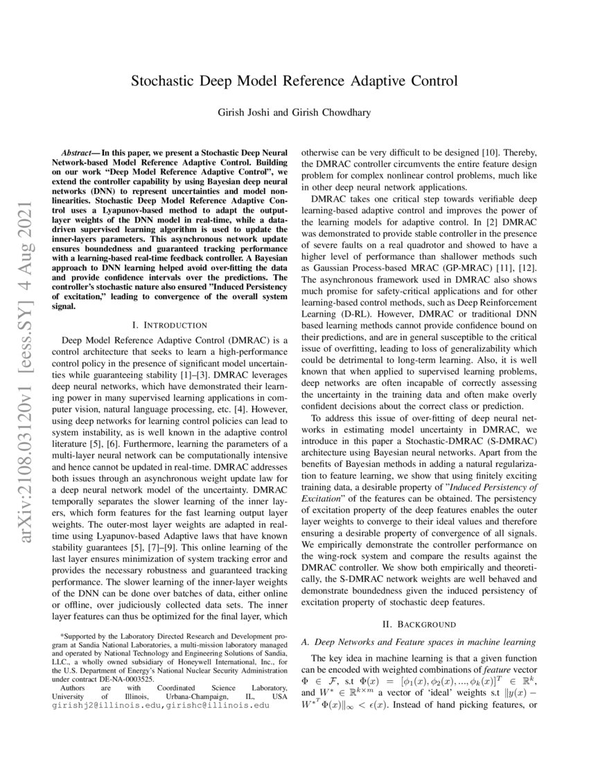 Stochastic Deep Model Reference Adaptive Control Deepai