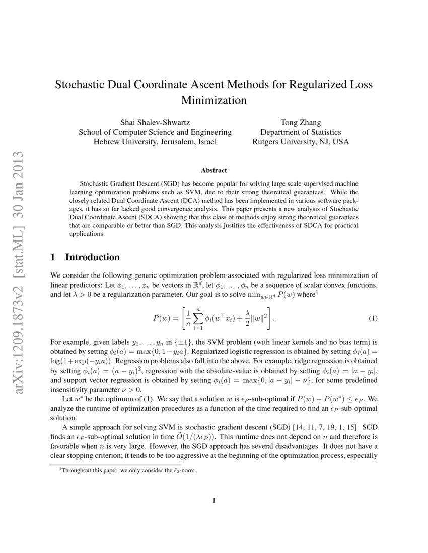 Stochastic Dual Coordinate Ascent Methods For Regularized Loss Minimization Deepai