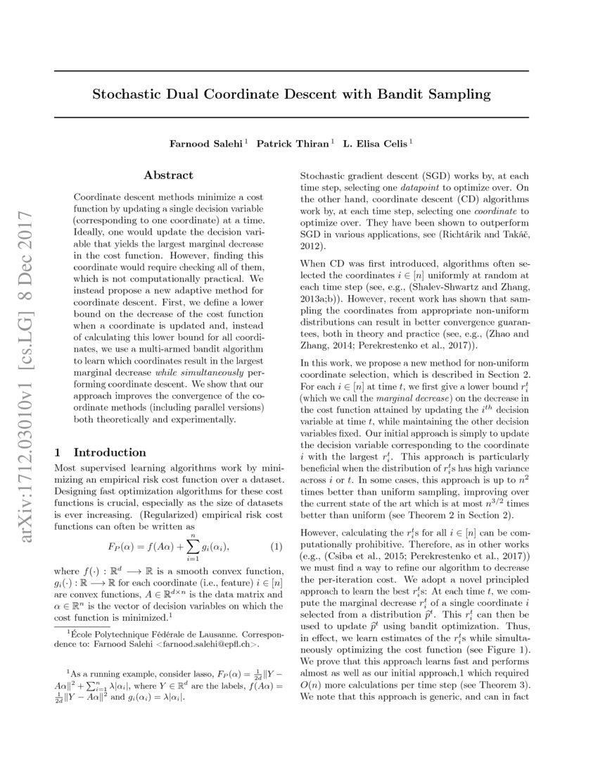 Stochastic Dual Coordinate Descent With Bandit Sampling Deepai