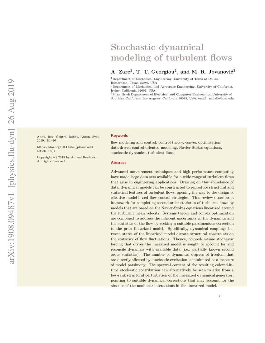 Stochastic dynamical modeling of turbulent flows | DeepAI