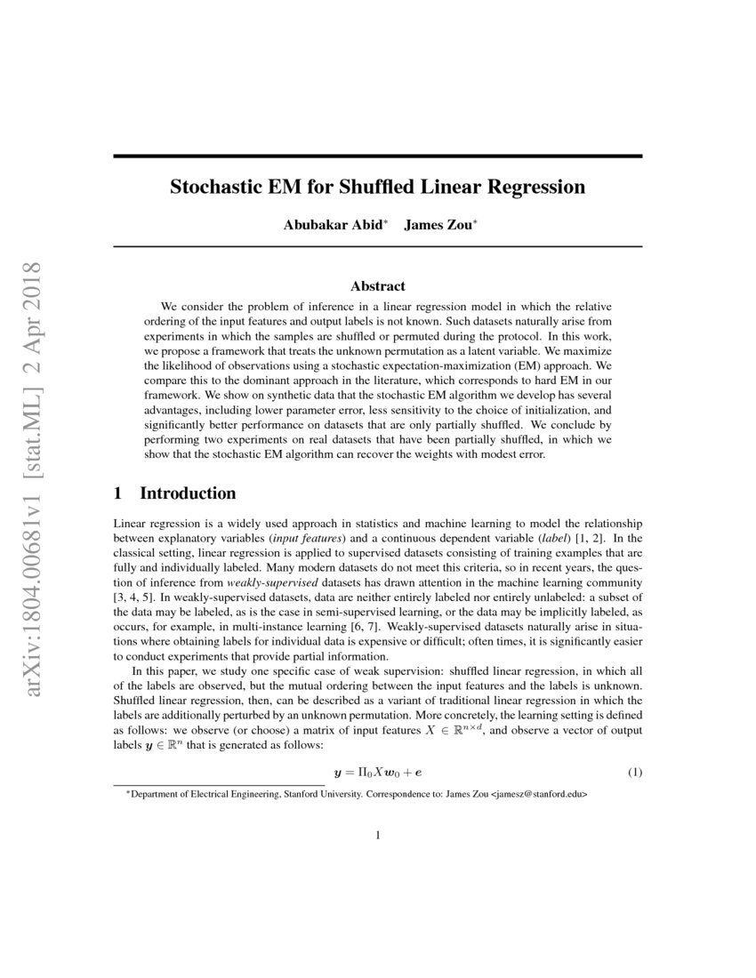 Stochastic Em For Shuffled Linear Regression Deepai