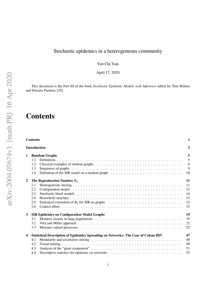 Stochastic epidemics in a heterogeneous community (Part III of the book ...