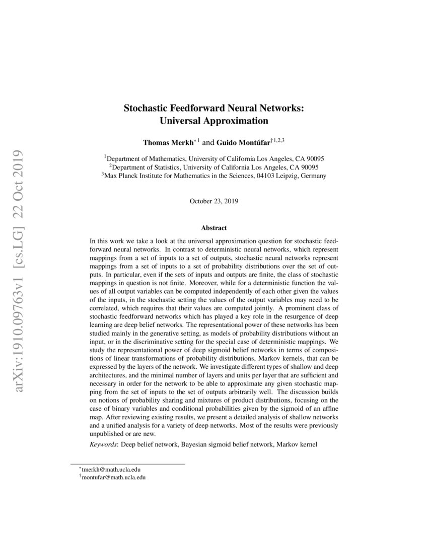Stochastic Feedforward Neural Networks Universal Approximation Deepai