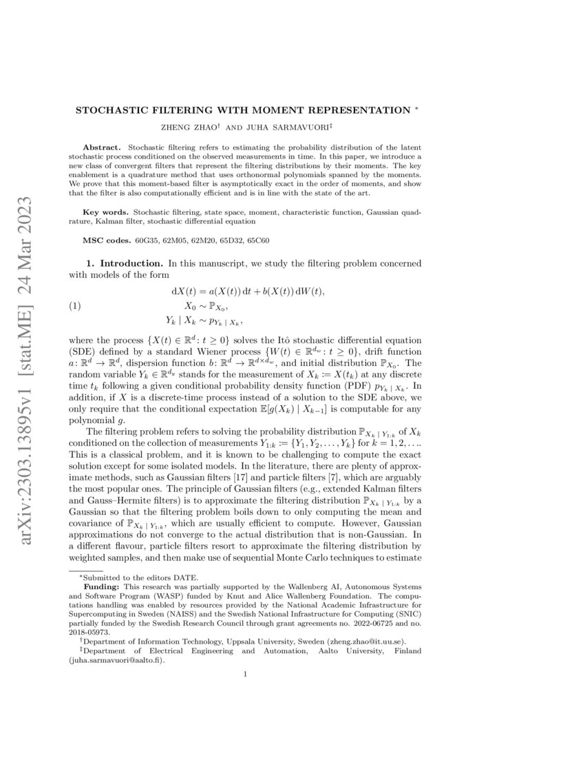 Stochastic filtering with moment representation | DeepAI
