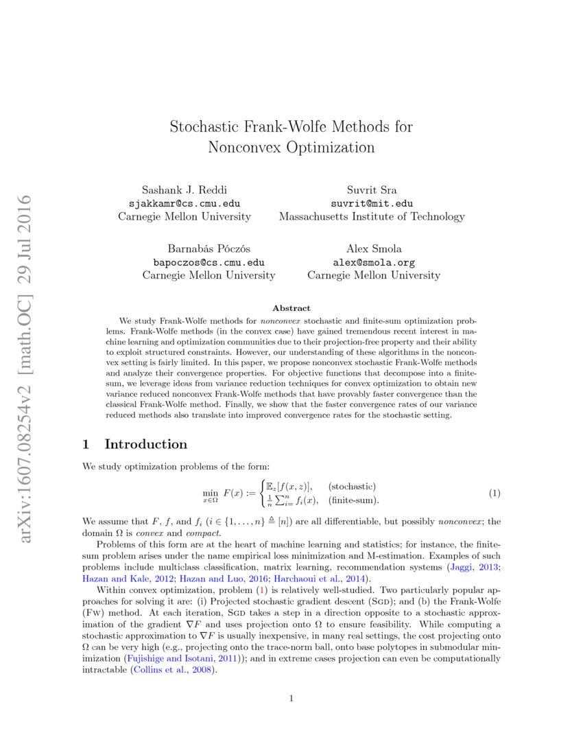 Stochastic Frank Wolfe Methods For Nonconvex Optimization Deepai
