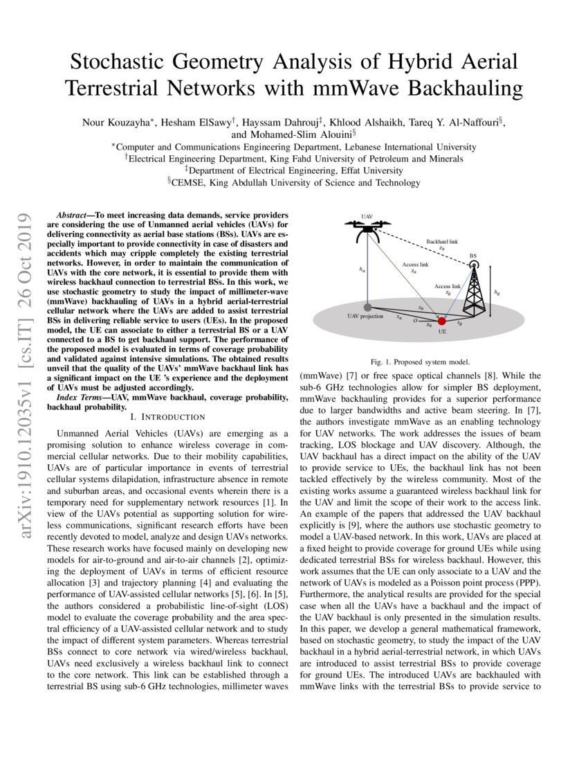 Stochastic Geometry Analysis Of Hybrid Aerial Terrestrial Networks With Mmwave Backhauling Deepai