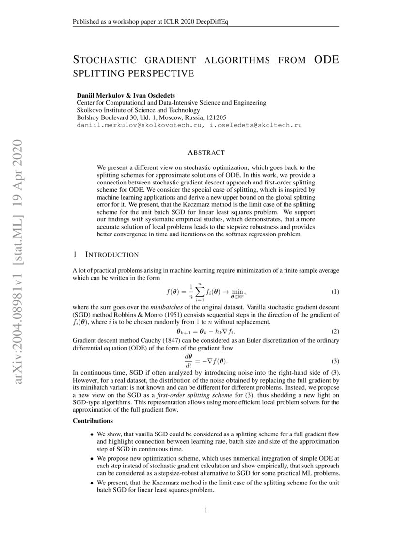 Stochastic gradient algorithms from ODE splitting perspective | DeepAI