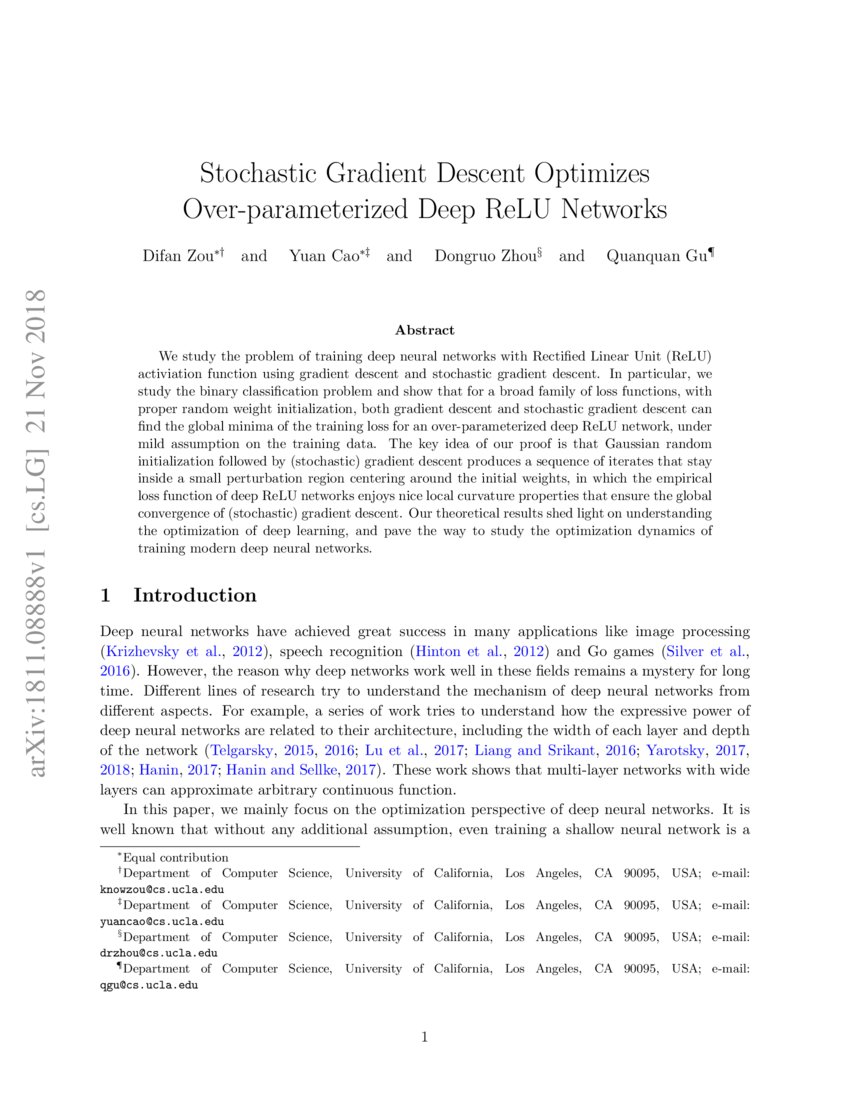 Stochastic Gradient Descent Optimizes Over Parameterized Deep Relu Networks Deepai