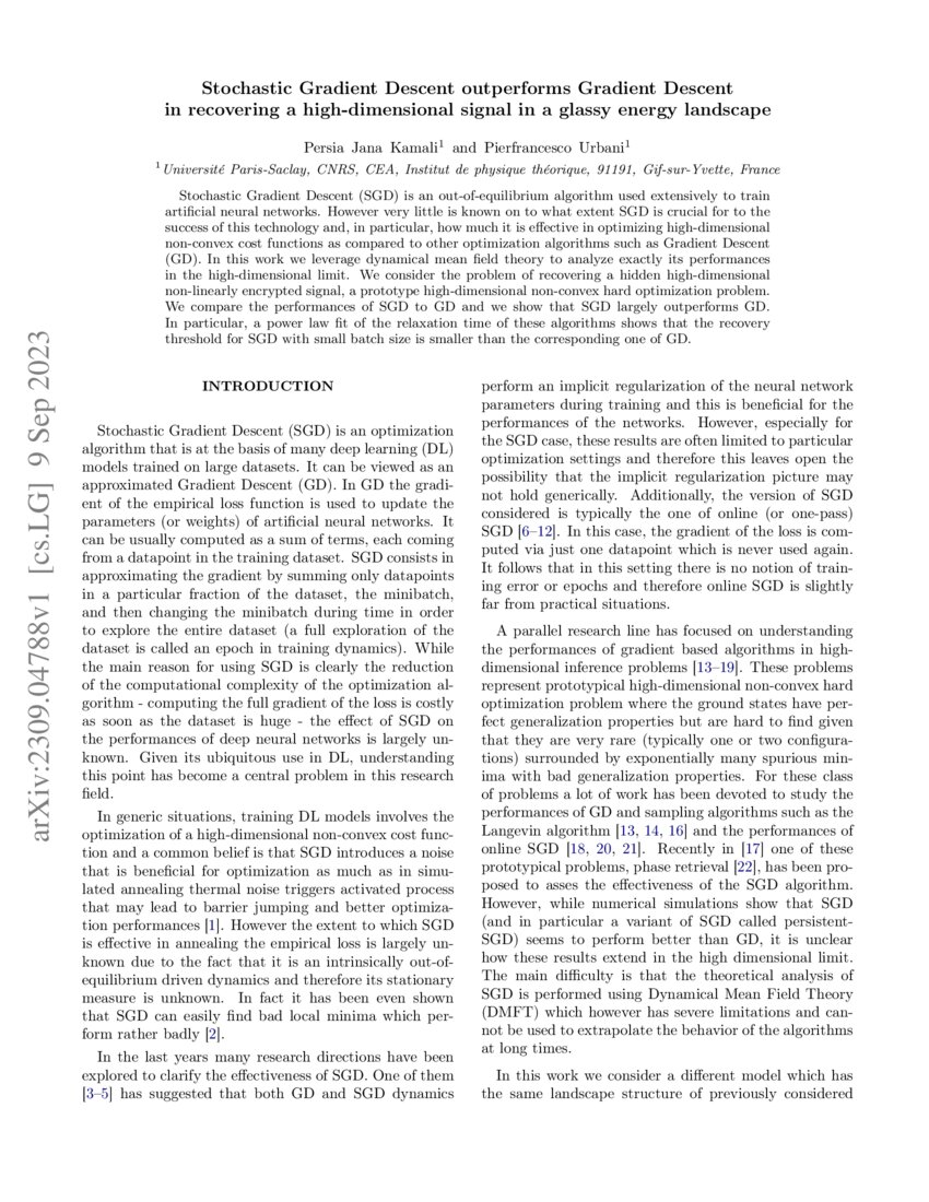 Stochastic Gradient Descent outperforms Gradient Descent in recovering ... Stochastic Gradient Descent outperforms Gradient Descent in recovering ...