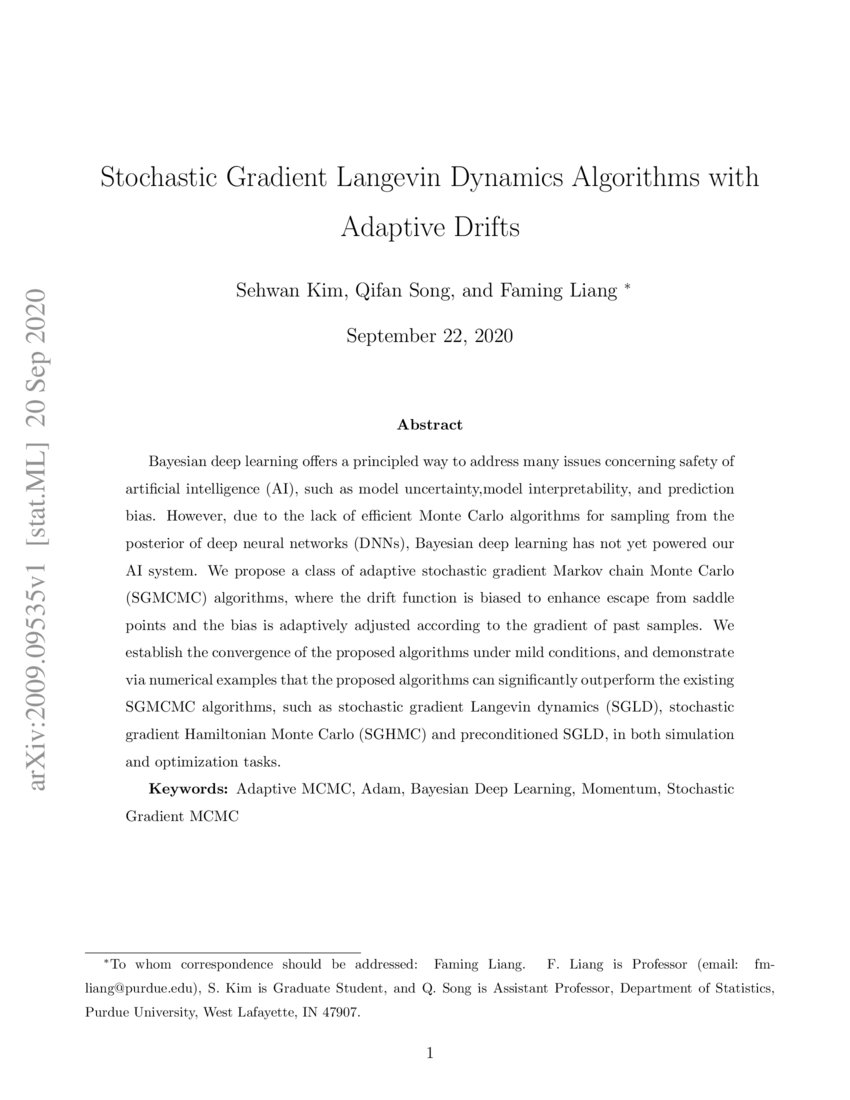Stochastic Gradient Langevin Dynamics Algorithms With Adaptive Drifts Deepai