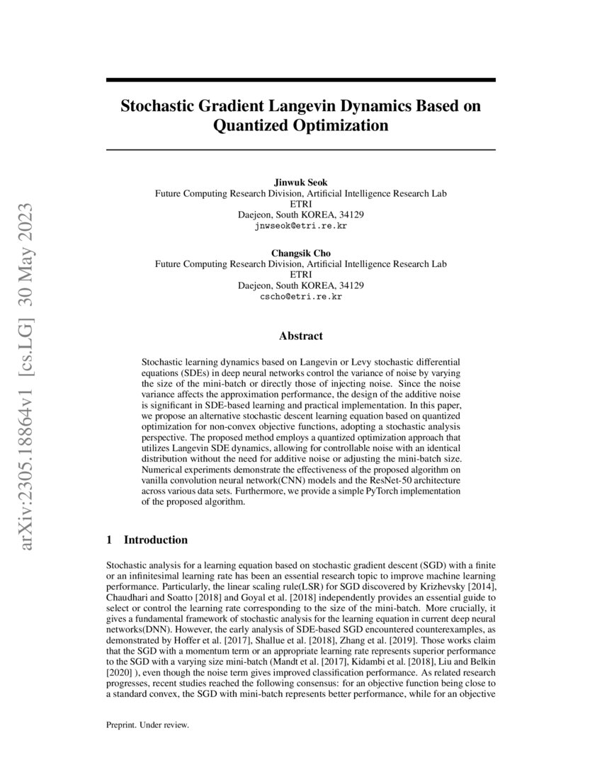 Stochastic Gradient Langevin Dynamics Based on Quantized Optimization | DeepAI