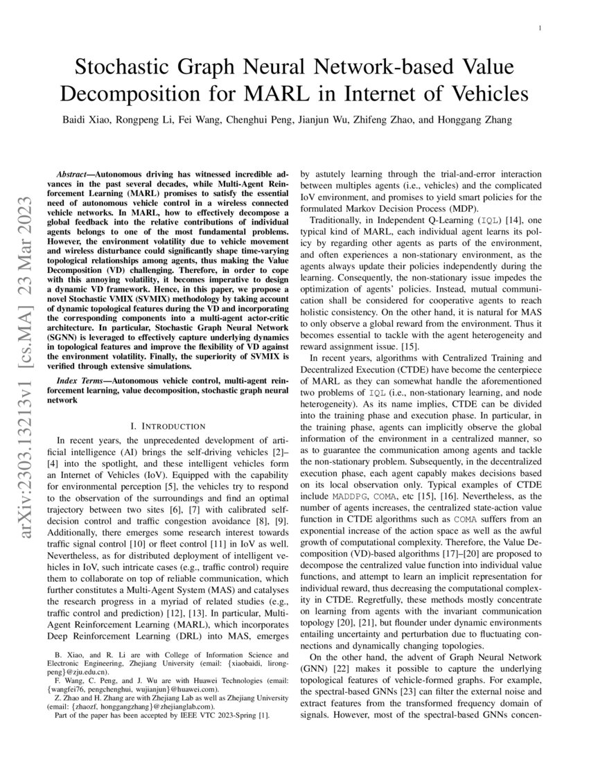 Stochastic Graph Neural Network Based Value Decomposition For Marl In Internet Of Vehicles Deepai