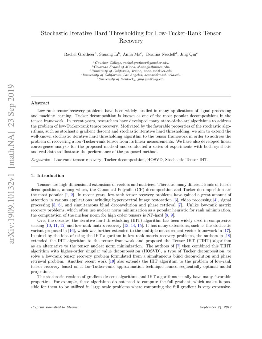 Stochastic Iterative Hard Thresholding For Low Tucker Rank Tensor Recovery Deepai