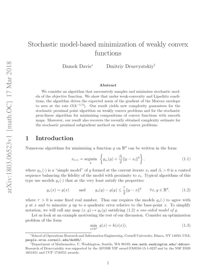 Stochastic Model Based Minimization Of Weakly Convex Functions Deepai