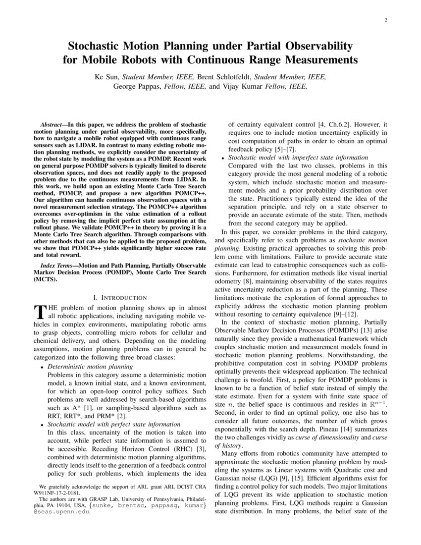 Stochastic Motion Planning under Partial Observability for Mobile Robots with Continuous Range ...