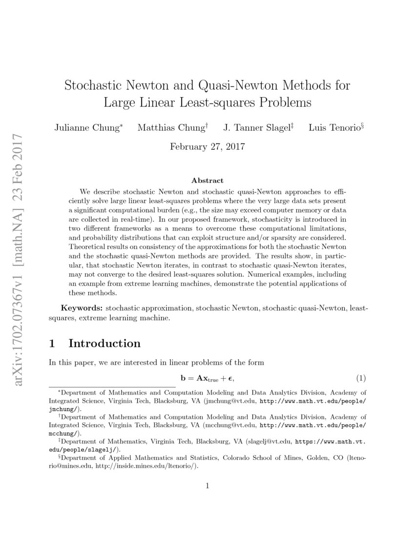 Stochastic Newton and Quasi-Newton Methods for Large Linear Least-squares Problems | DeepAI
