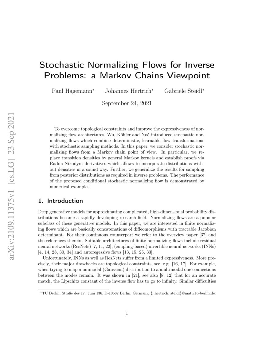 Stochastic Normalizing Flows For Inverse Problems A Markov Chains Viewpoint Deepai