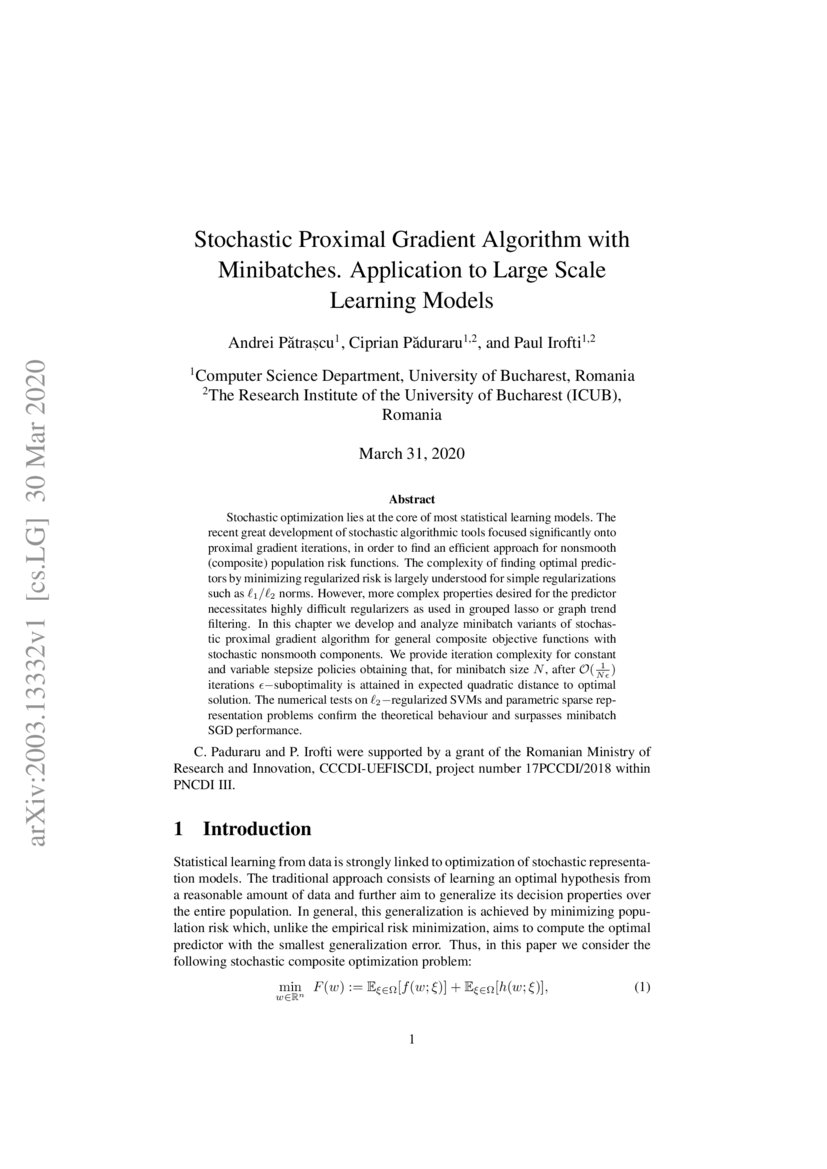Stochastic Proximal Gradient Algorithm With Minibatches Application To Large Scale Learning