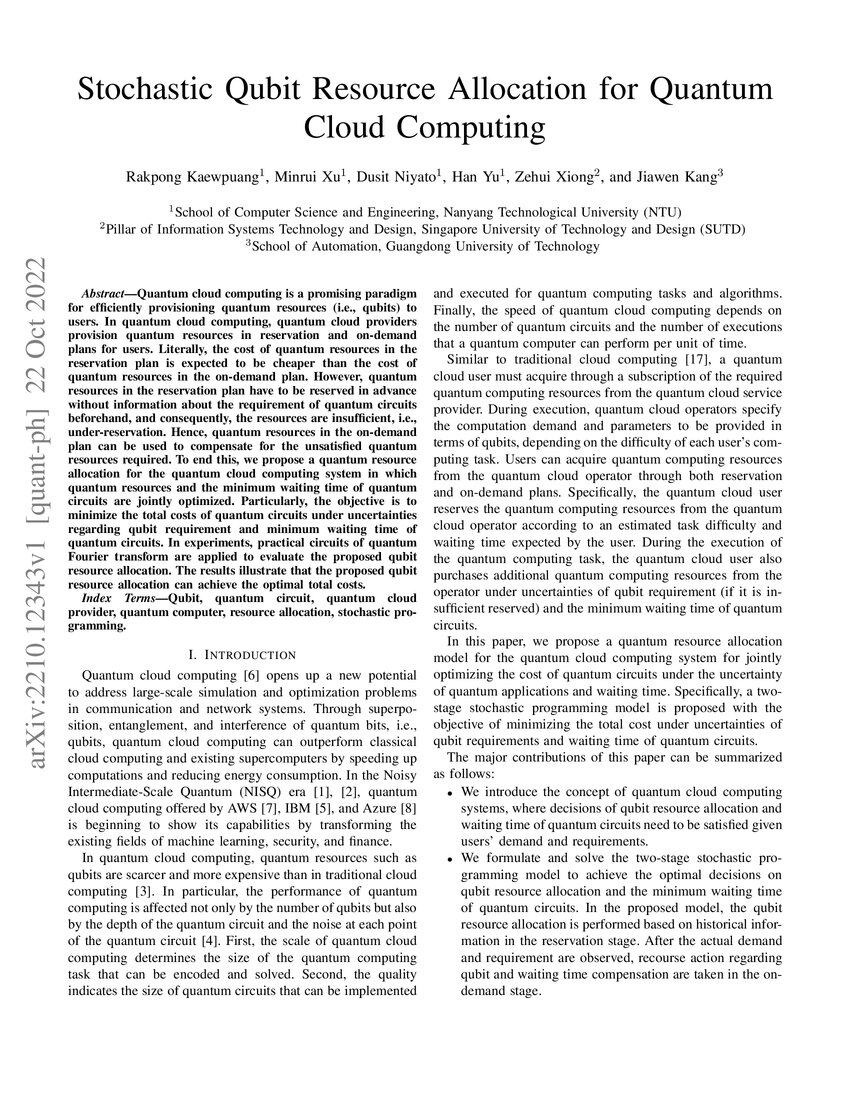 Stochastic Qubit Resource Allocation for Quantum Cloud Computing | DeepAI