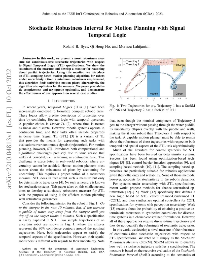Stochastic Robustness Interval For Motion Planning With Signal Temporal Logic Deepai