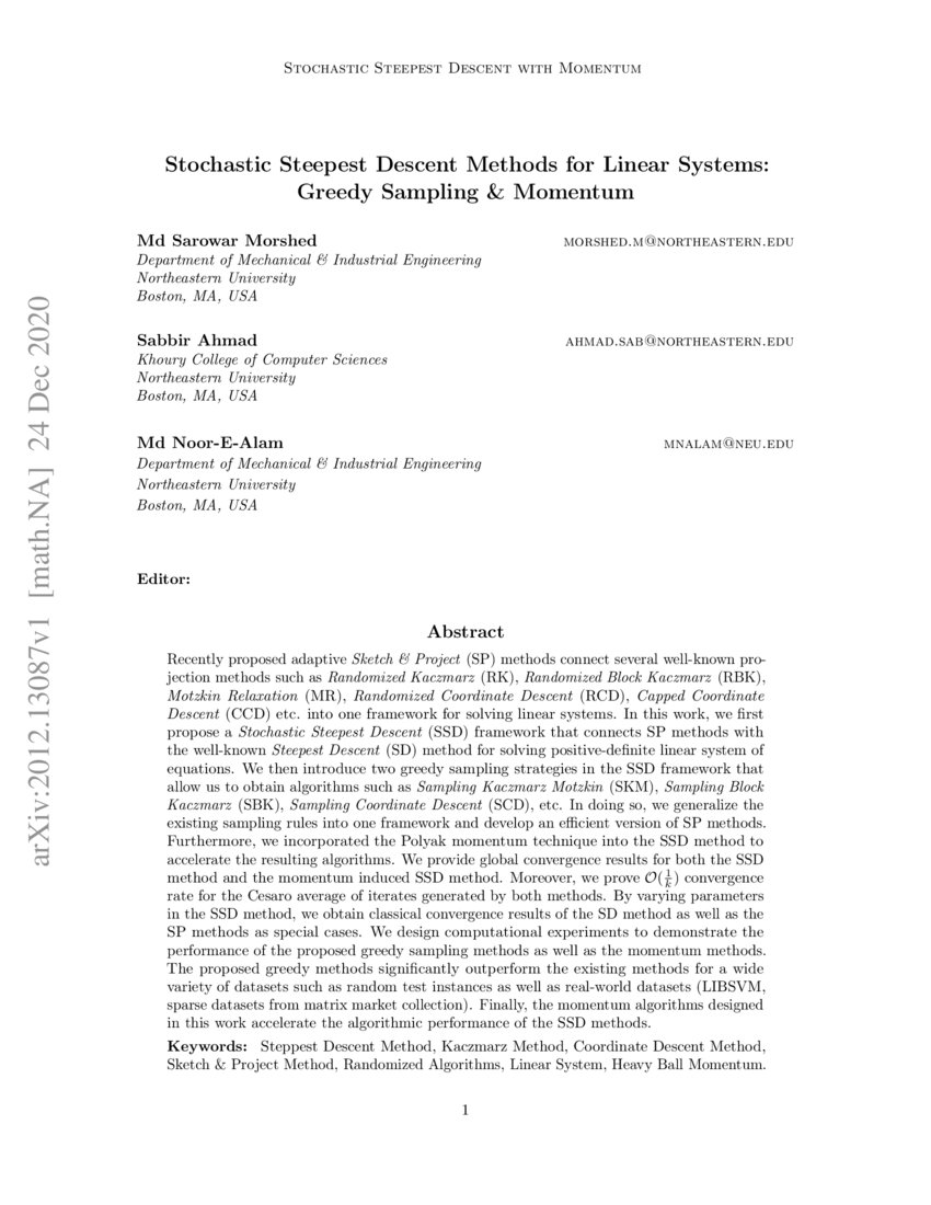 Stochastic Steepest Descent Methods For Linear Systems Greedy Sampling 6311