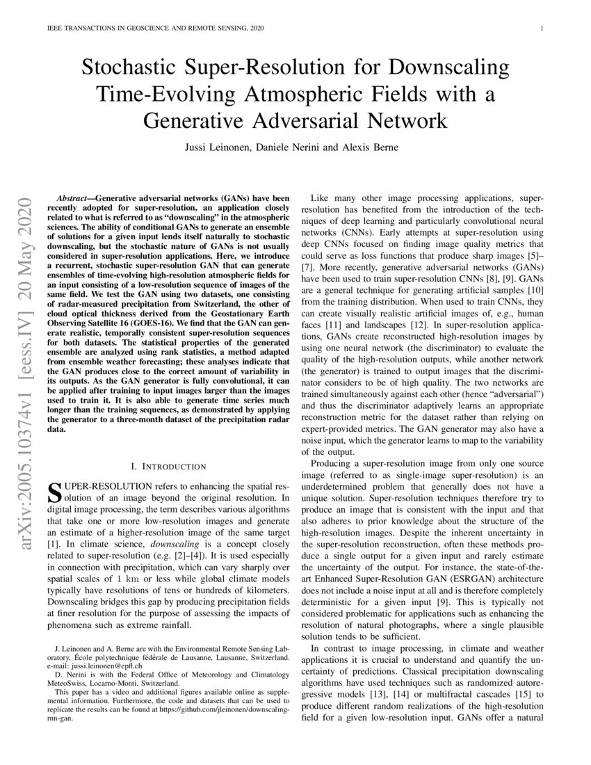 Stochastic Super Resolution For Downscaling Time Evolving Atmospheric Fields With A Generative