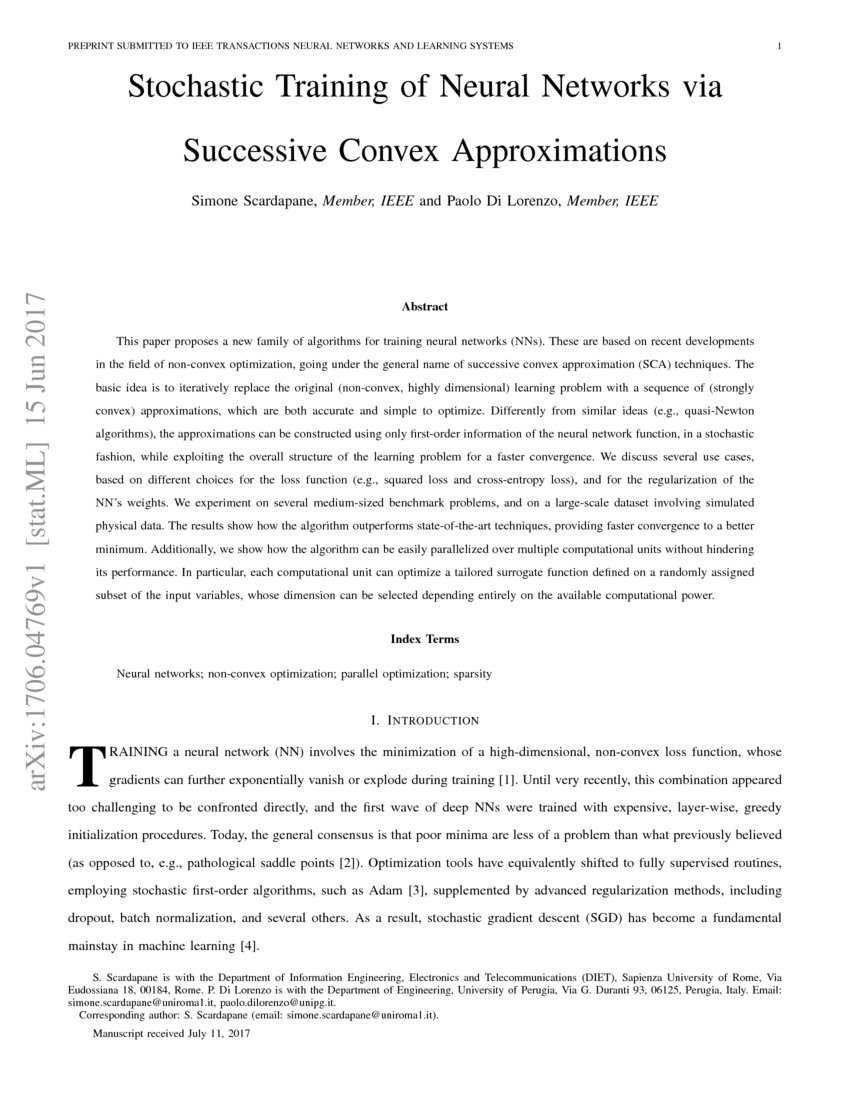 Stochastic Training of Neural Networks via Successive Convex Approximations | DeepAI