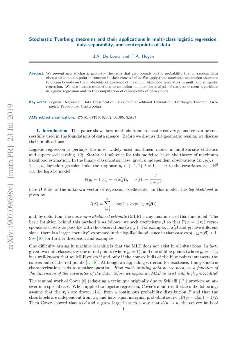 Stochastic Tverberg theorems and their applications in multi-class ...